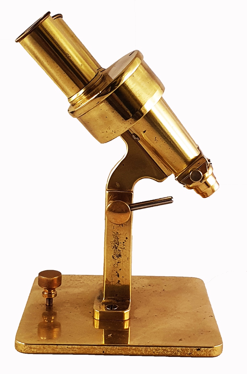 A gold microscope on a white backgroundDescription automatically ...